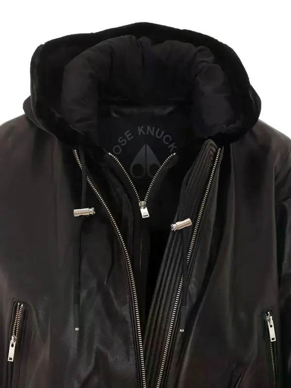 Moose Knuckles Cardin Hooded Leather Bomber Jacket
