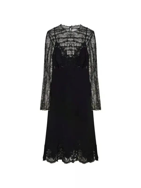 Ermanno Scervino Layered Lace-insert Long-sleeved Midi Dress
