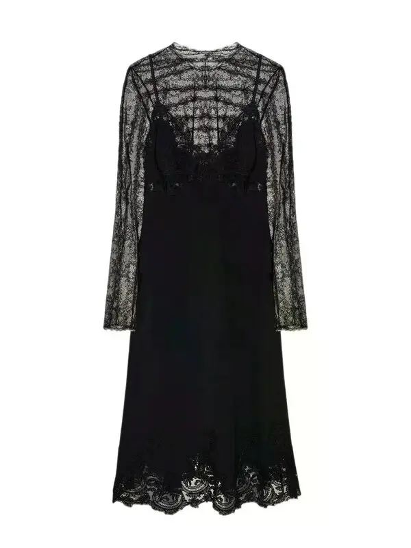 Ermanno Scervino Layered Lace-insert Long-sleeved Midi Dress
