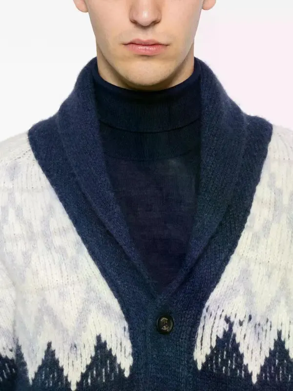 Eleventy Fair Isle-knit Shawl-collar Cardigan
