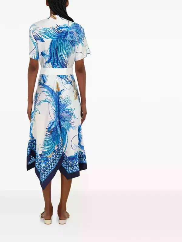 FERRAGAMO Feather Show Print Asymmetric Midi Dress