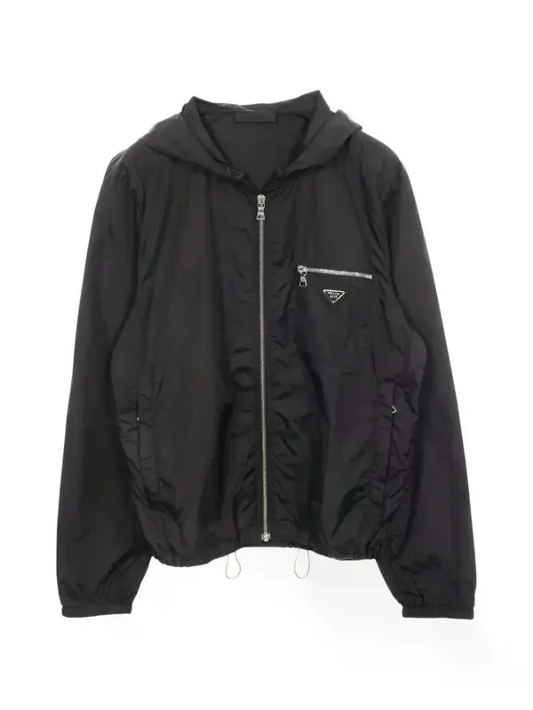 Prada Re-nylon Triangle Logo Hooded Jacket - Black