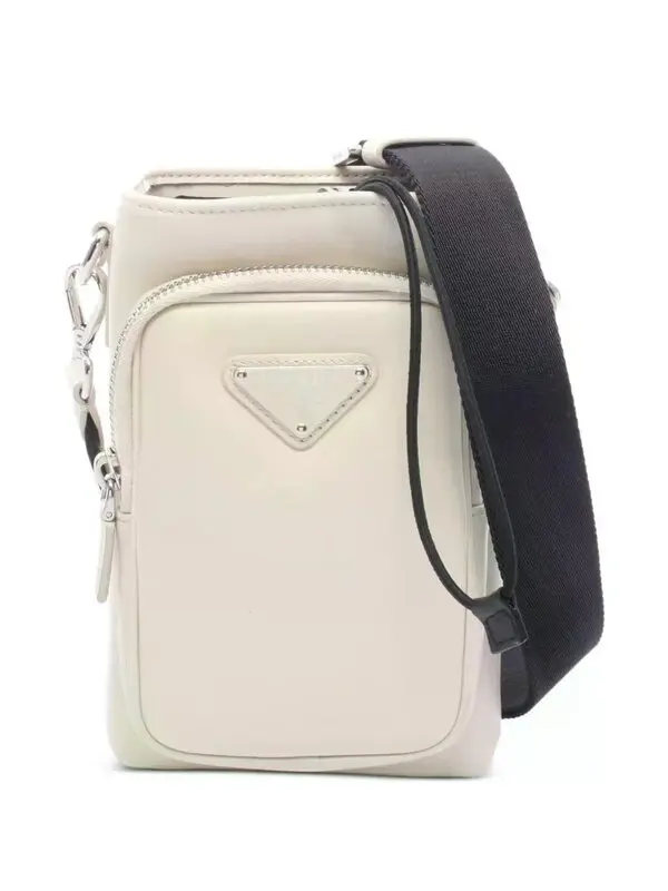 Prada 2010s Enamelled Triangle Shoulder Bag - White