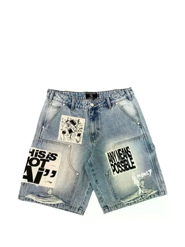 Mixed Emotion Patchwork Distressed Denim Shorts