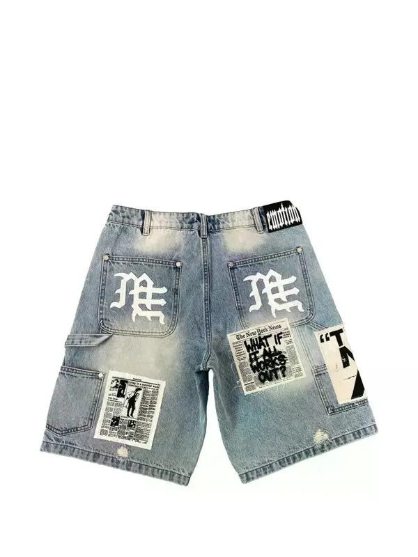 Mixed Emotion Patchwork Distressed Denim Shorts