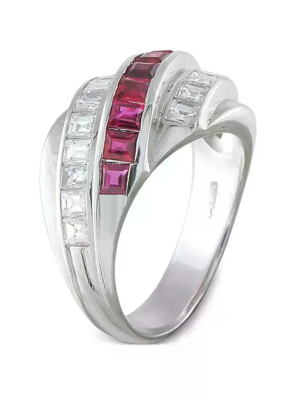 LB EXCLUSIVE Ruby And Diamond Crossover Ring - Silver