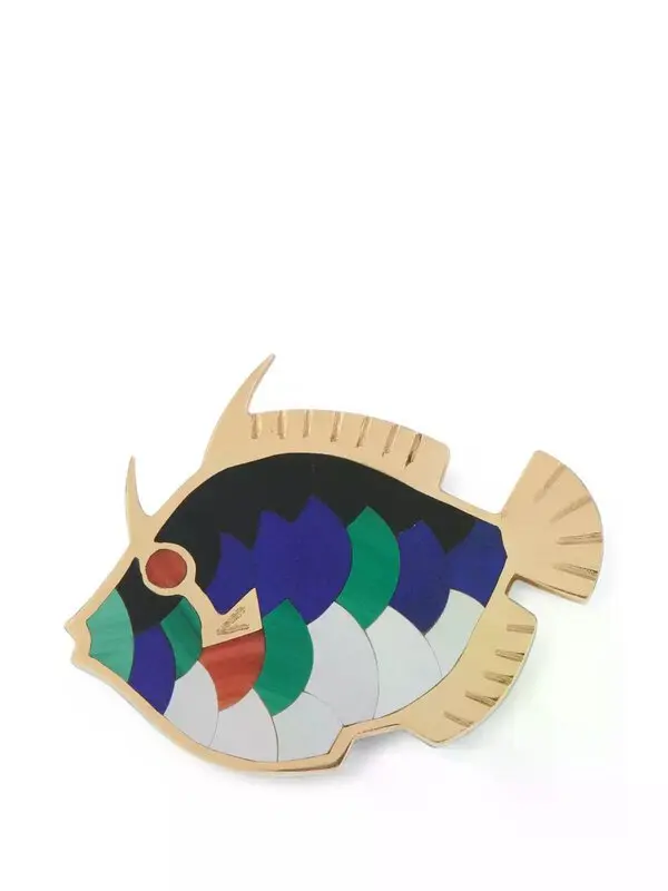 ASCH GROSSBARDT Onyx And Lapis Lazuli Fish Brooch - Gold