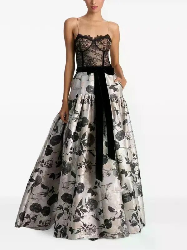 Alice + Olivia Lace-panelled Floral-jacquard Gown - Black