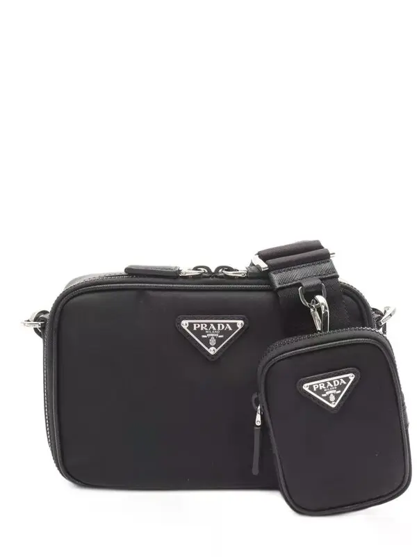 Prada 2020s Brick Saffiano Leather Shoulder Bag - Black