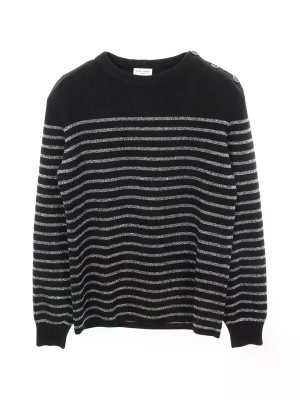 Saint Laurent Striped Shoulder-button Sweater - Black