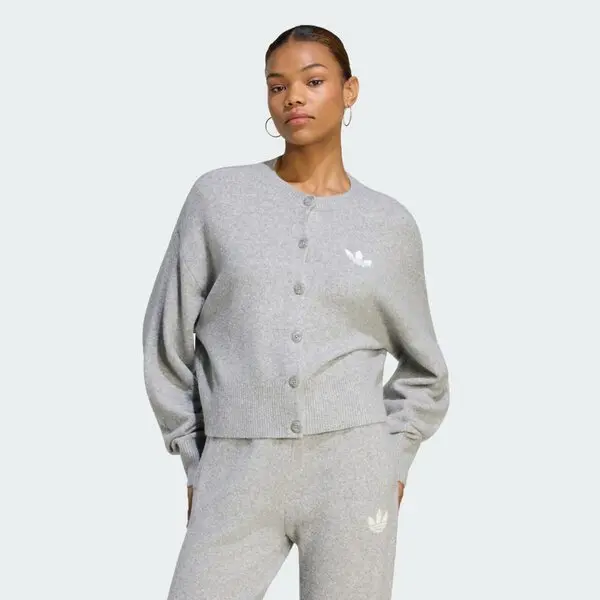 Adidas Essentials Knit Cardigan - Medium Grey Heather