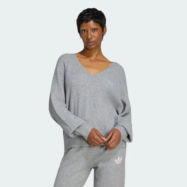 Adidas Essentials Knit V-neck Sweatshirt Long Sleeve Grey