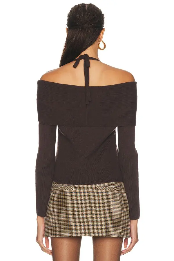 Simkhai Cambria Long Sleeve Off Shoulder Top - Chocolate
