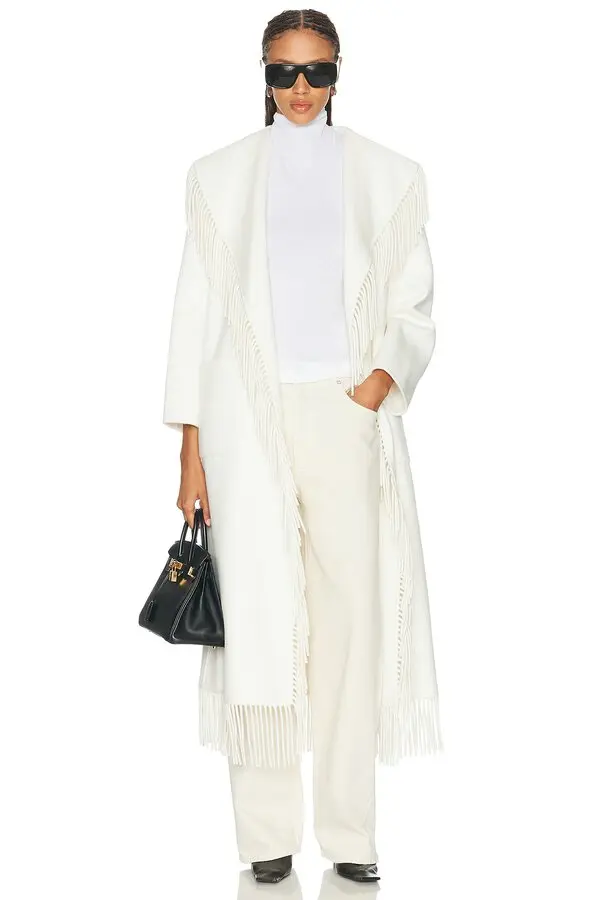 Simkhai Carrie Fringe Robe Coat In White