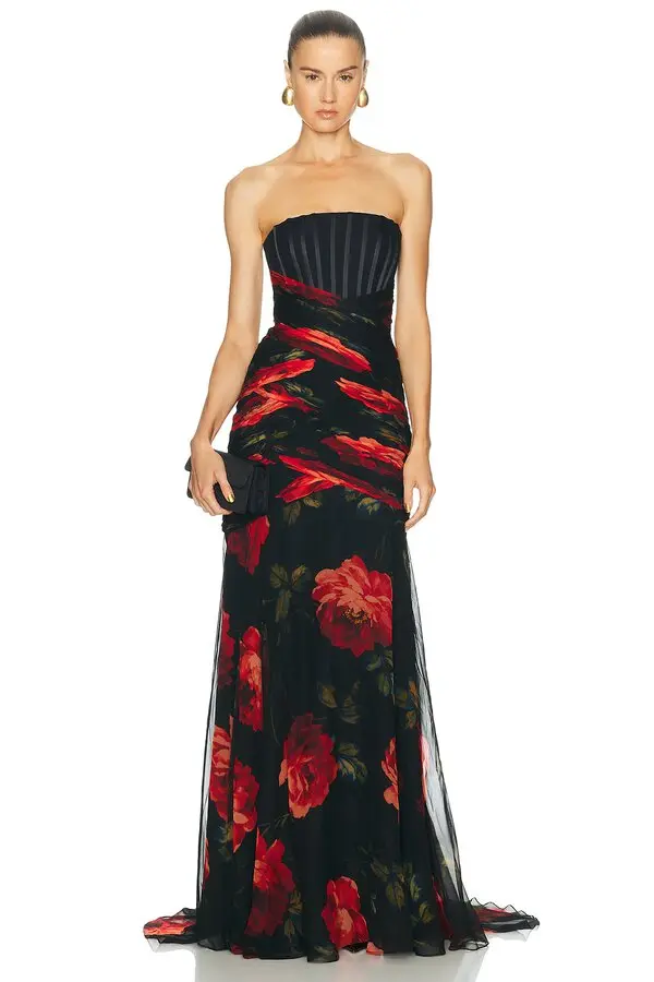 Carolina Herrera Strapless Exposed Bustier Gown