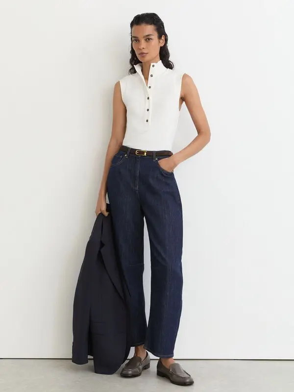 REISS Isla Cotton-stretch Buttoned Funnel-neck Vest