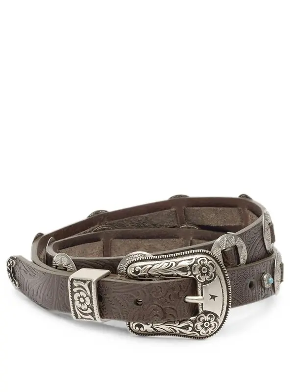 GOLDEN GOOSE Washed Leather Belt With Embossed Floral Pattern An - Brown