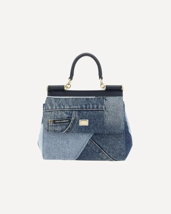 Dolce & Gabbana Small Sicily Denim And Calf Leather Handbag