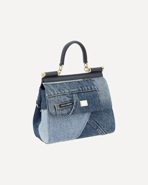 Dolce & Gabbana Small Sicily Denim And Calf Leather Handbag