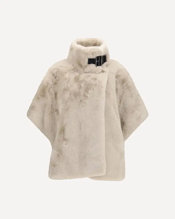 Pinko Faux Fur Jacket With Buckle - Beige