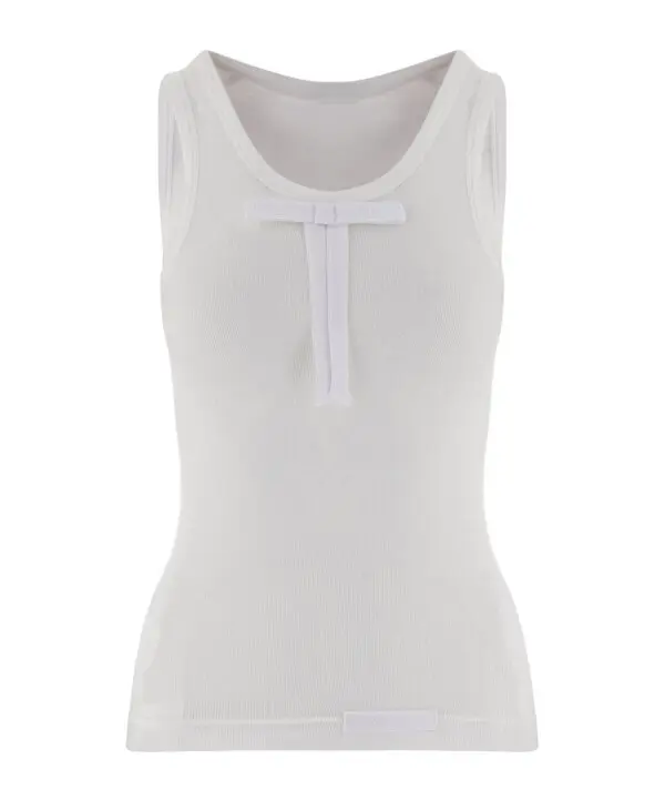 ALAINPAUL Ribbed Stretch Bow Vest - White