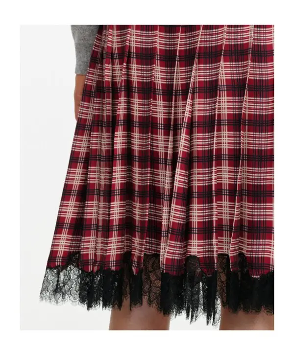 SELF-PORTRAIT Burgundy Check Chiffon Midi Skirt