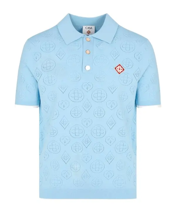 Casablanca Openwork Jacquard Knit Polo Shirt
