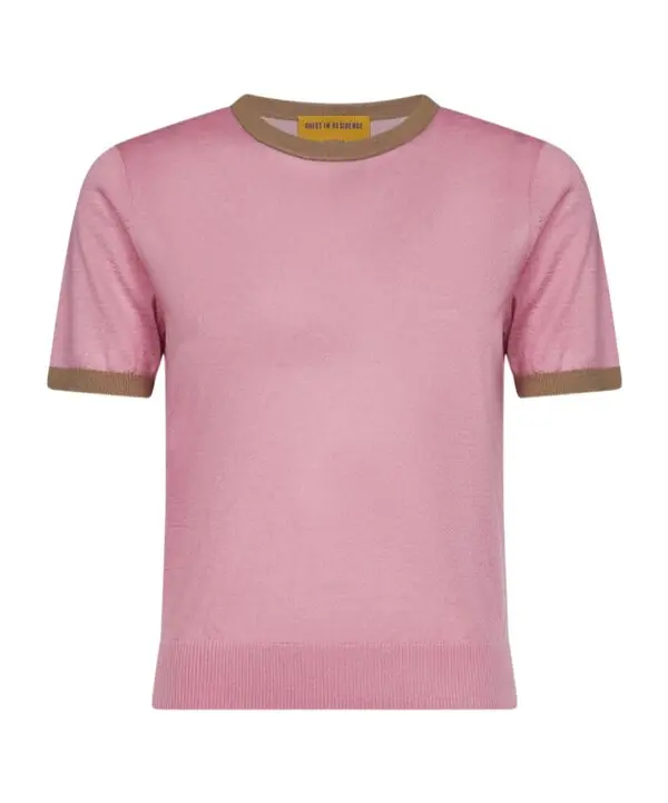 Guest In Residence Contrast Trim Cashmere Knitted Top - Pink/camel