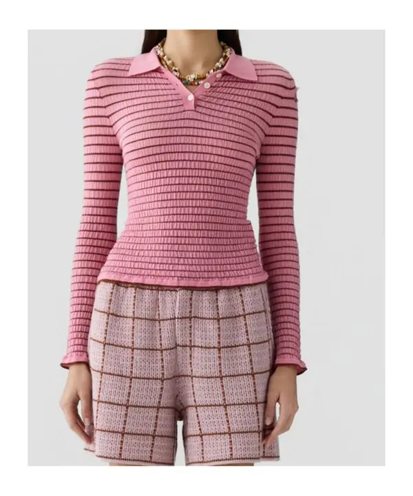 Guest In Residence Striped Shirred Polo Shirt