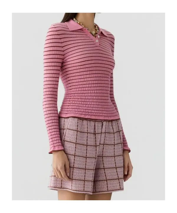 Guest In Residence Striped Shirred Polo Shirt