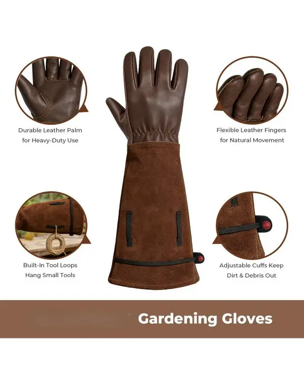 XDOVET Long Elbow Leather Gardening Gloves