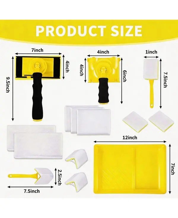 XDOVET Wall Edger Tool Kit Trim Pads Rotating Handle Tray Set - Yellow