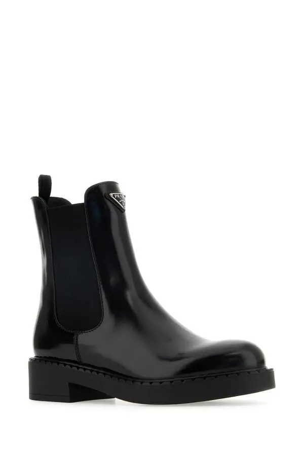 Prada Leather Ankle Boots - Black