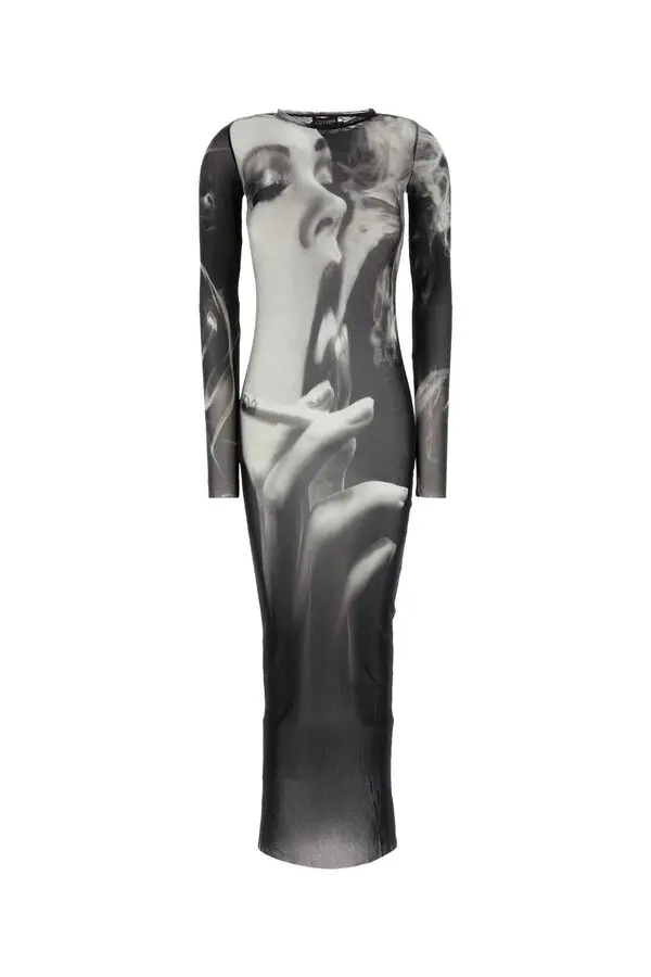 JEAN PAUL GAULTIER Mesh Long Dress Printed Smoking