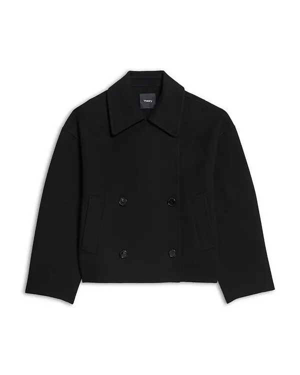 Theory Wool Blend Double Breasted Coat - Black