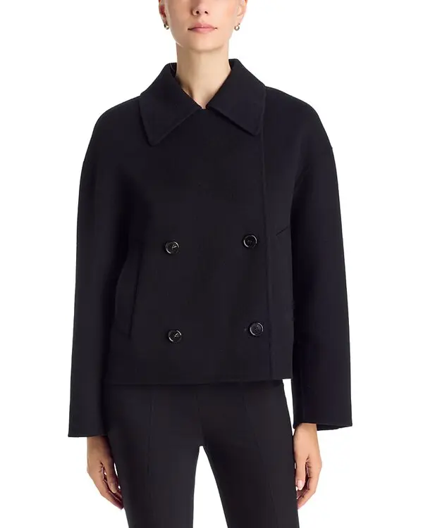 Theory Wool Blend Double Breasted Coat - Black