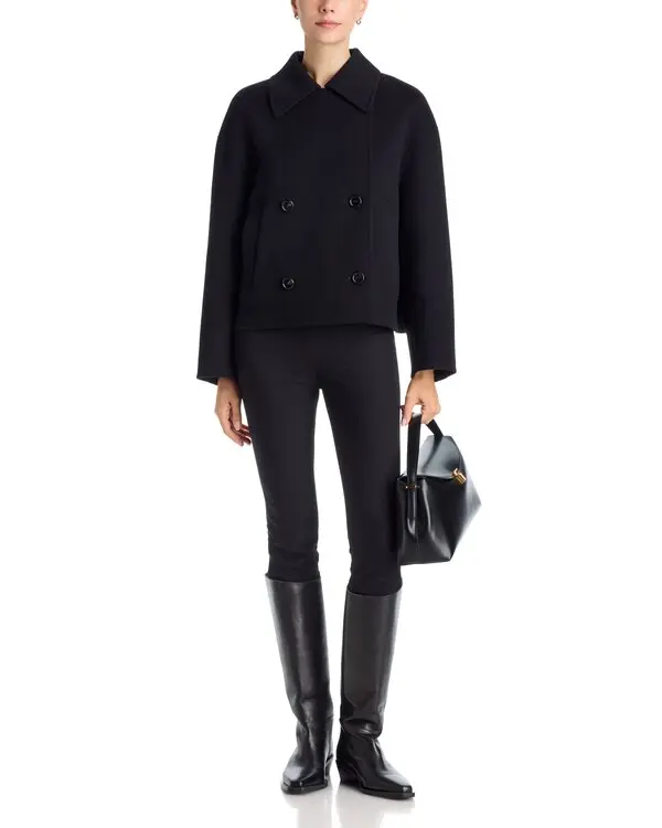 Theory Wool Blend Double Breasted Coat - Black