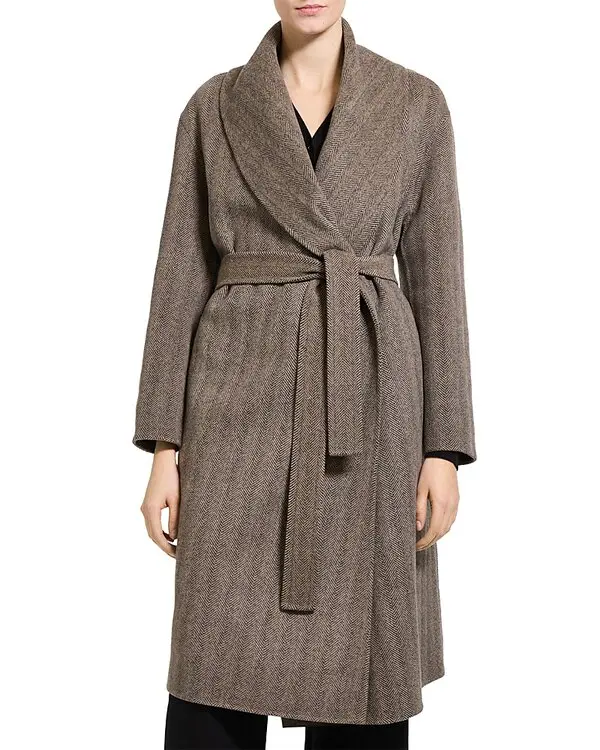Theory Luxe Shawl Collar Wool And Cashmere Herringbone Coat