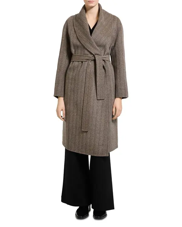 Theory Luxe Shawl Collar Wool And Cashmere Herringbone Coat