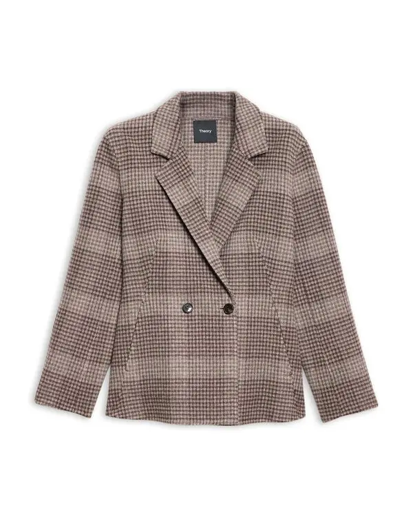 Theory Wool & Cashmere Plaid Double Breasted Blazer