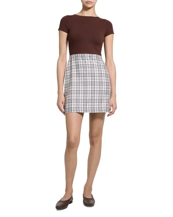 Theory Short Sleeve A-line Wool Dress - Cream Multi