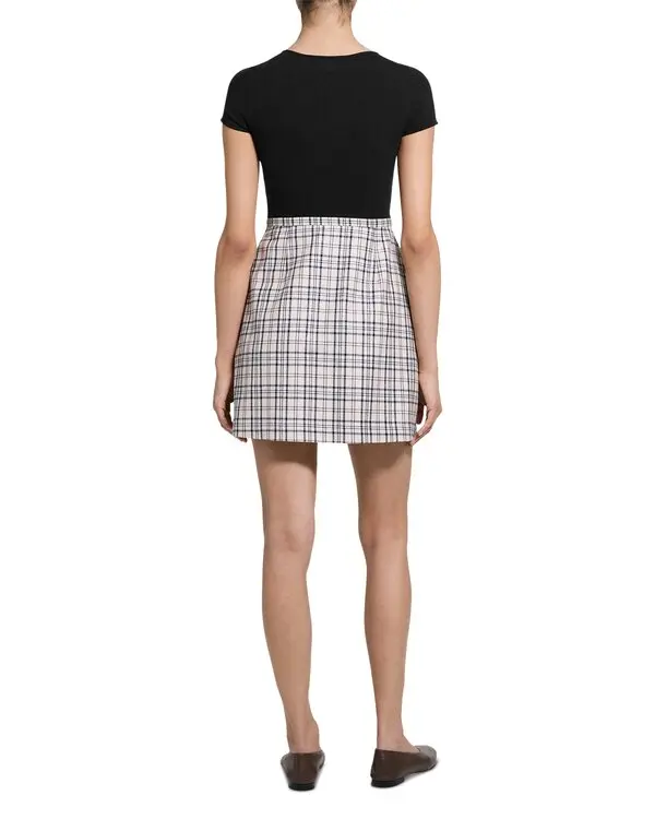 Theory Short Sleeve A-line Dress - Cream Multi