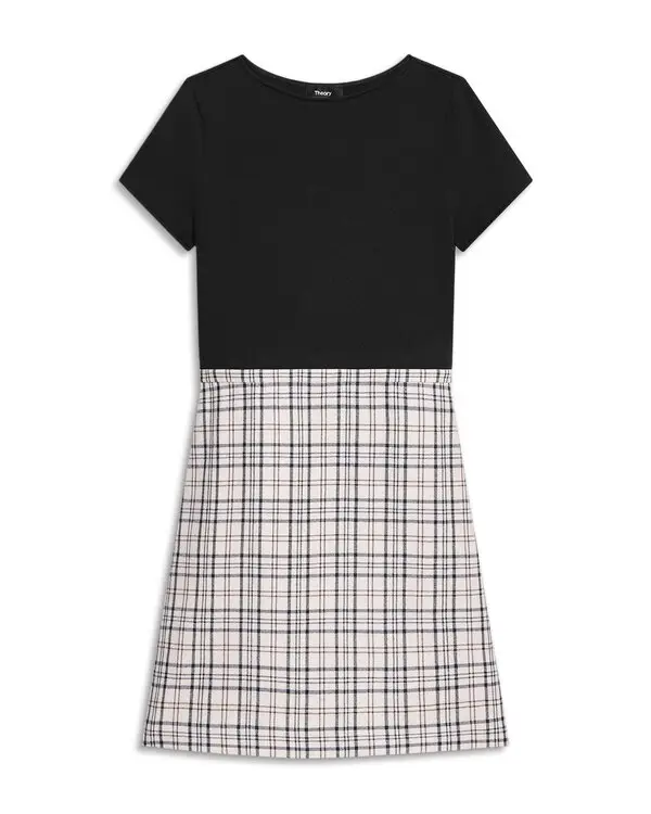Theory Short Sleeve A-line Dress - Cream Multi