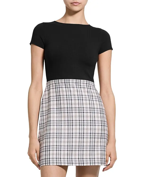 Theory Short Sleeve A-line Dress - Cream Multi