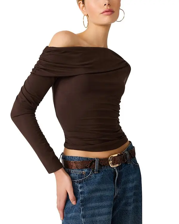 Steve Madden Ryder Off Shoulder Knit Top - Walnut