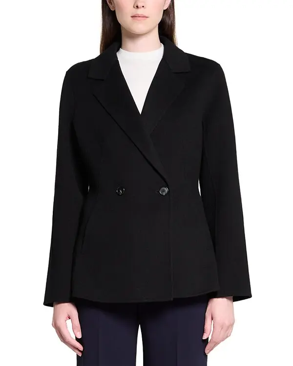 Theory Wool Blend Shaped Double Breasted Coat - Black