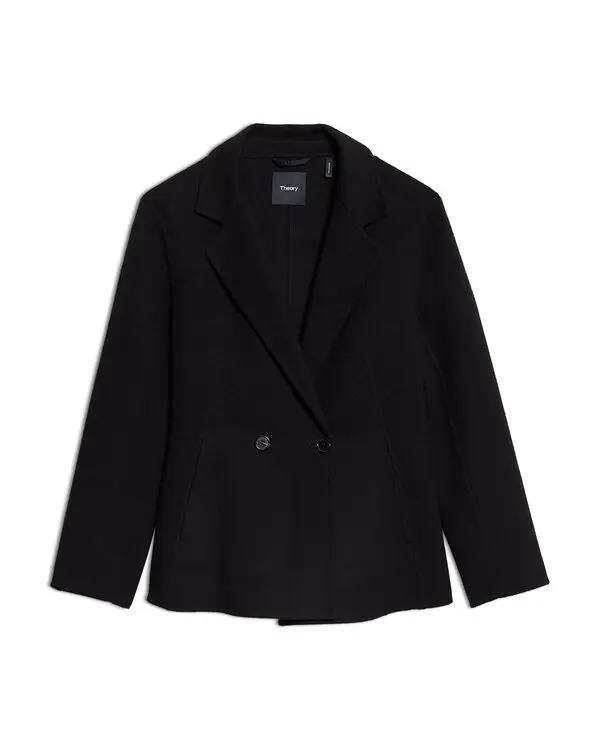 Theory Wool Blend Shaped Double Breasted Coat - Black