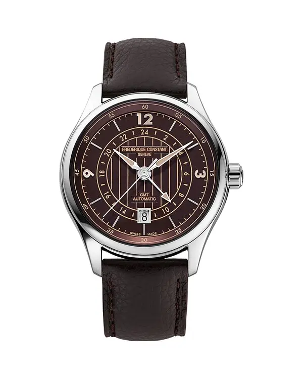 FREDERIQUE CONSTANT Runabout Gmt Leather Strap Watch, 42mm
