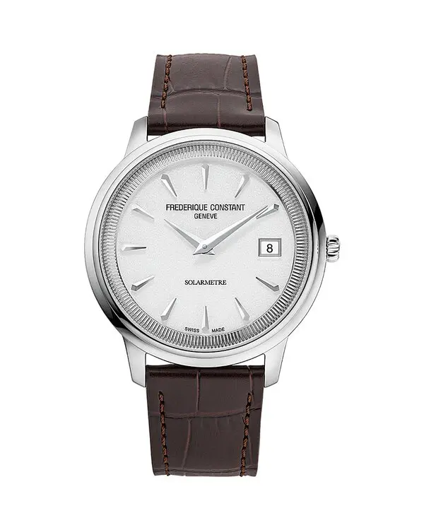 FREDERIQUE CONSTANT Solarmetre Moneta Leather Strap Watch, 39mm - White/navy