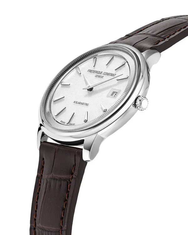 FREDERIQUE CONSTANT Solarmetre Moneta Leather Strap Watch, 39mm